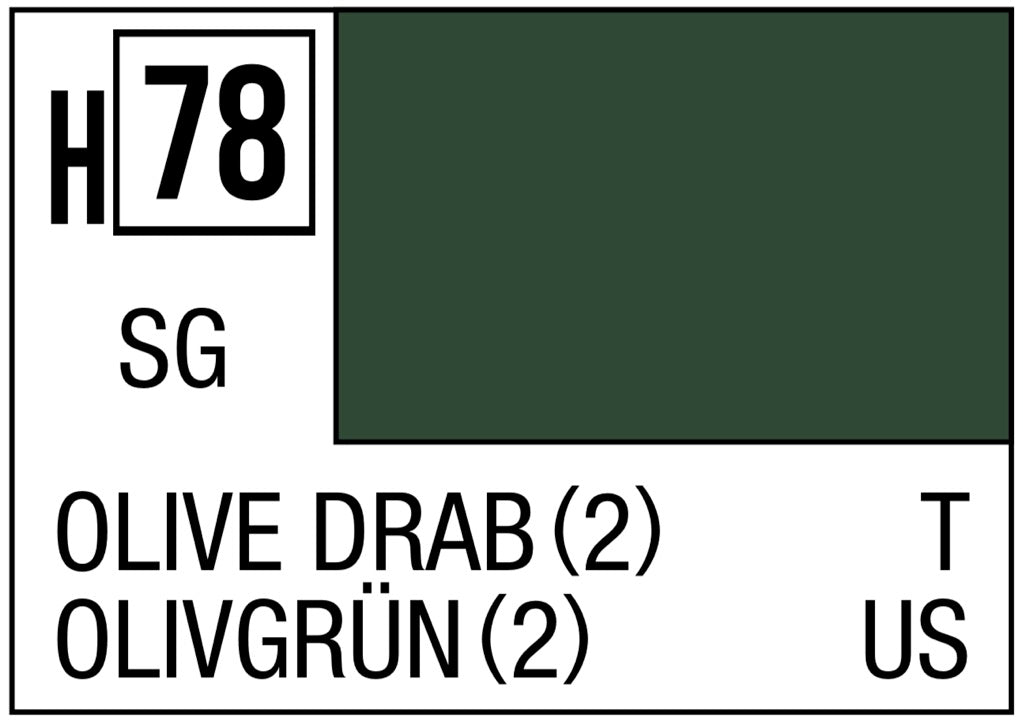 Mr. Hobby Aqueous H78 Semi-Gloss Olive Drab (2) 10ml
